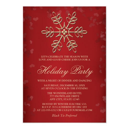 Elegant Red and Gold Snowflake Holiday Party Invitation | Zazzle.com