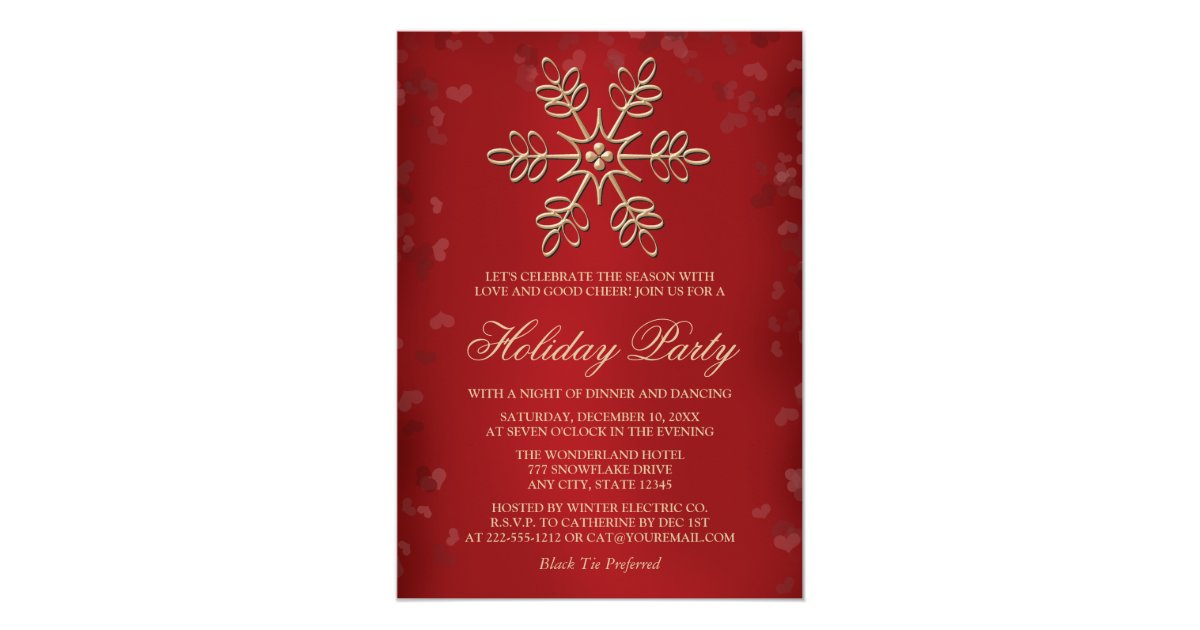 Elegant Red and Gold Snowflake Holiday Party Invitation | Zazzle.com