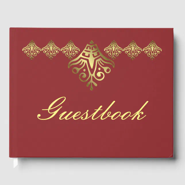 Elegant Red and Gold Wedding Guest Book | Zazzle