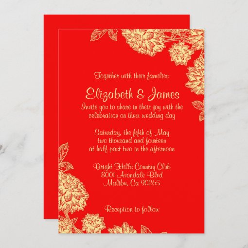 Elegant Red And Gold Wedding Invitations | Zazzle