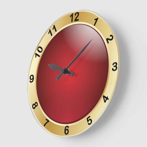 Elegant Red and Gold with Black Numbers Large Clock | Zazzle