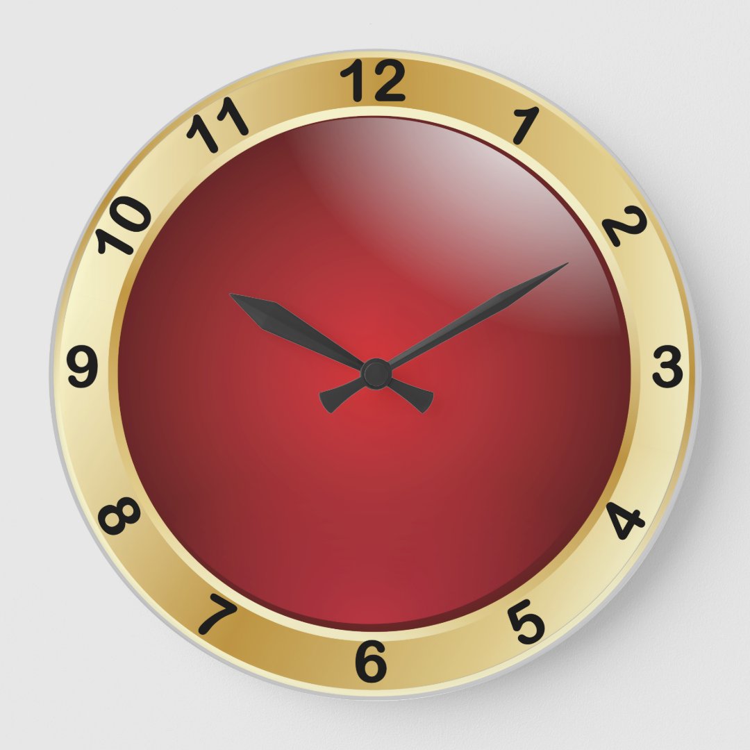 Elegant Red and Gold with Black Numbers Large Clock | Zazzle