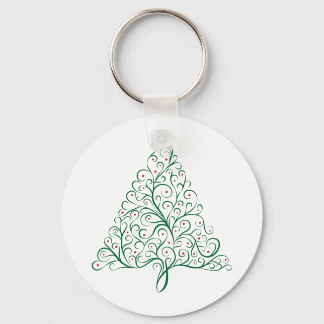 Elegant Red and Green Calligraphy Christmas Tree Keychain | Zazzle