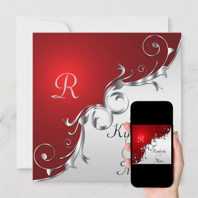 Elegant Red and Silver Wedding Invitation | Zazzle