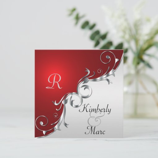 Elegant Red and Silver Wedding Invitation | Zazzle