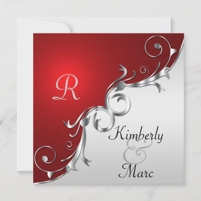 Elegant Red and Silver Wedding Invitation | Zazzle