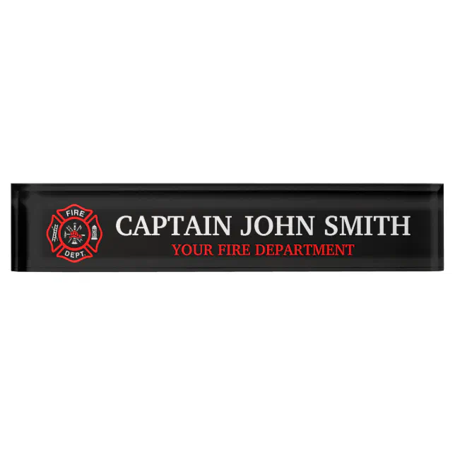 Elegant Red And White Firefighter Desk Name Plate | Zazzle