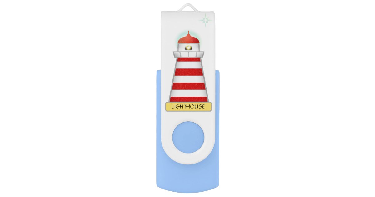 Elegant red and white lighthouse on white flash drive | Zazzle