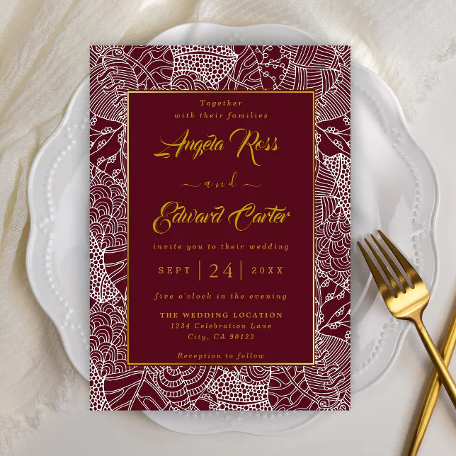 Elegant Red And White Pattern Wedding Invitation | Zazzle