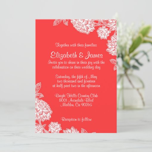 Elegant Red And White Wedding Invitations | Zazzle