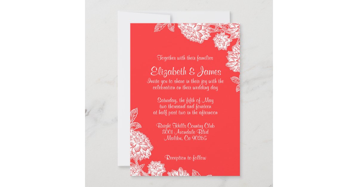 Elegant Red And White Wedding Invitations | Zazzle