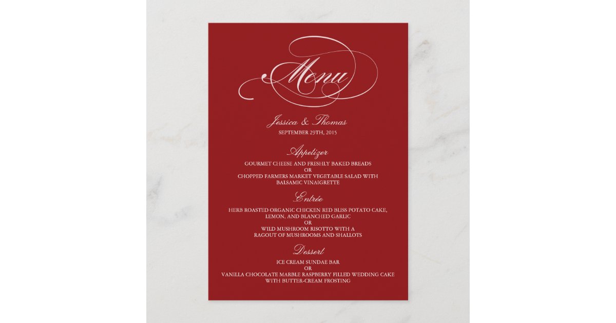 Elegant Red And White Wedding Menu Templates | Zazzle