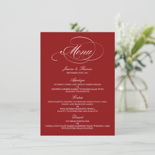 Elegant Red And White Wedding Menu Templates | Zazzle