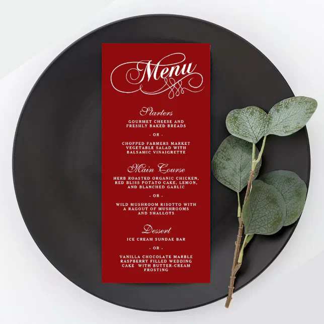 Elegant Red And White Wedding Menu Templates | Zazzle