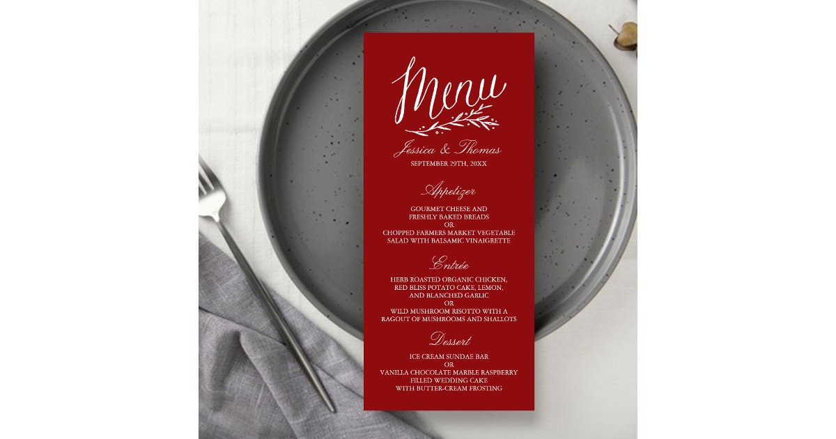 Elegant Red And White Wedding Menu Templates | Zazzle
