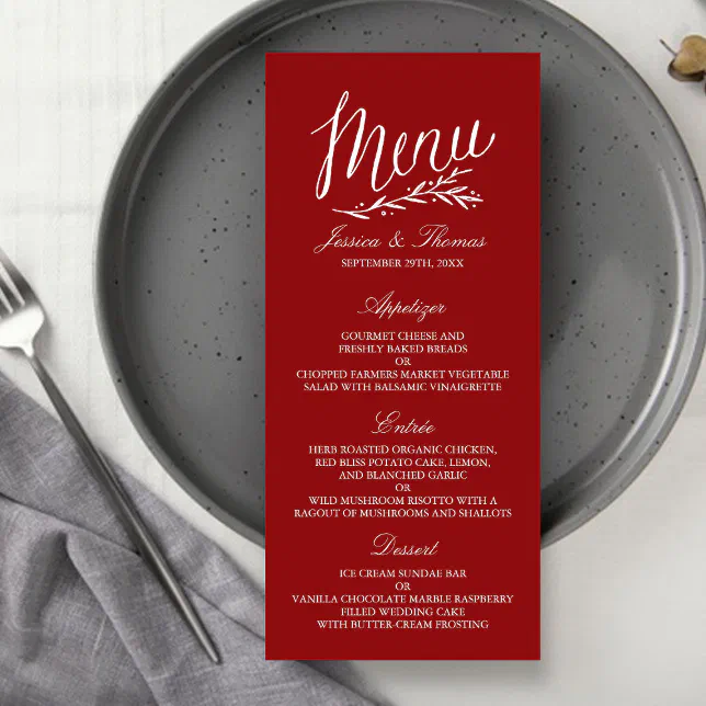 Elegant Red And White Wedding Menu Templates | Zazzle