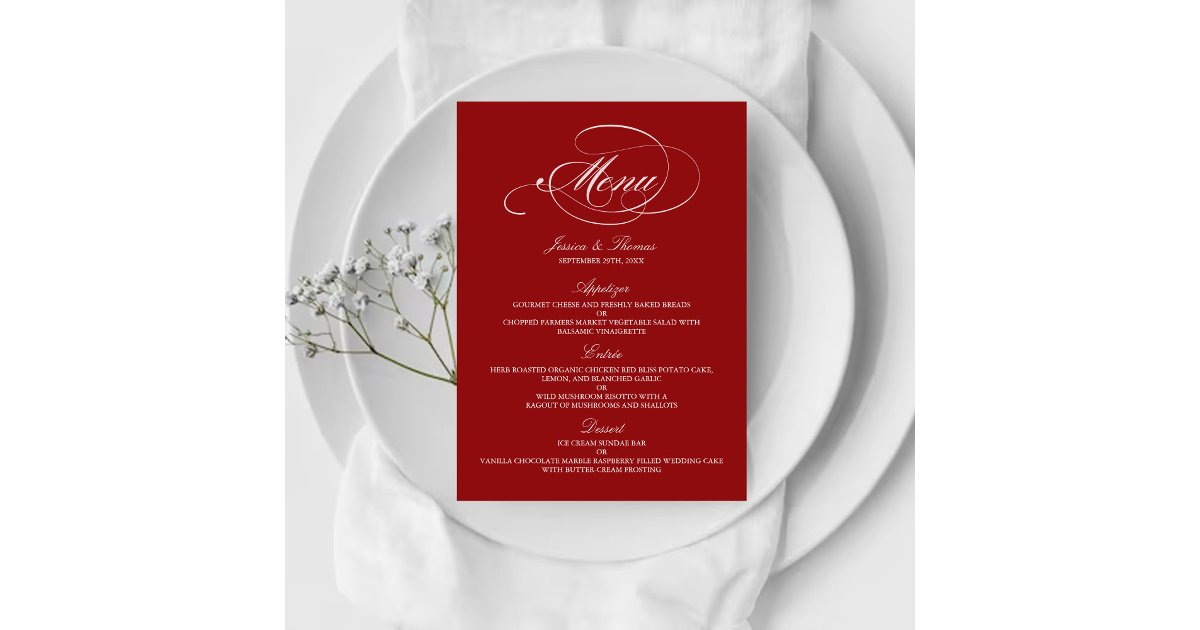 Elegant Red And White Wedding Menu Templates | Zazzle