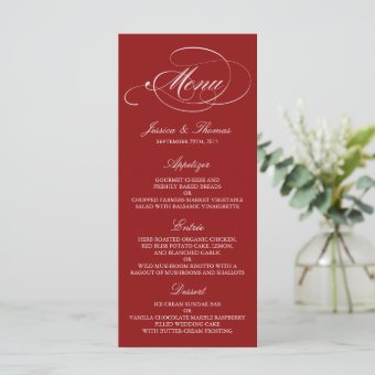 Elegant Red And White Wedding Menu Templates | Zazzle