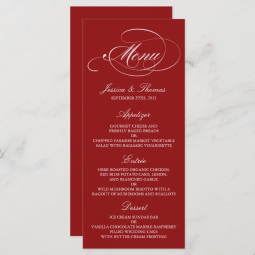 Elegant Red And White Wedding Menu Templates | Zazzle