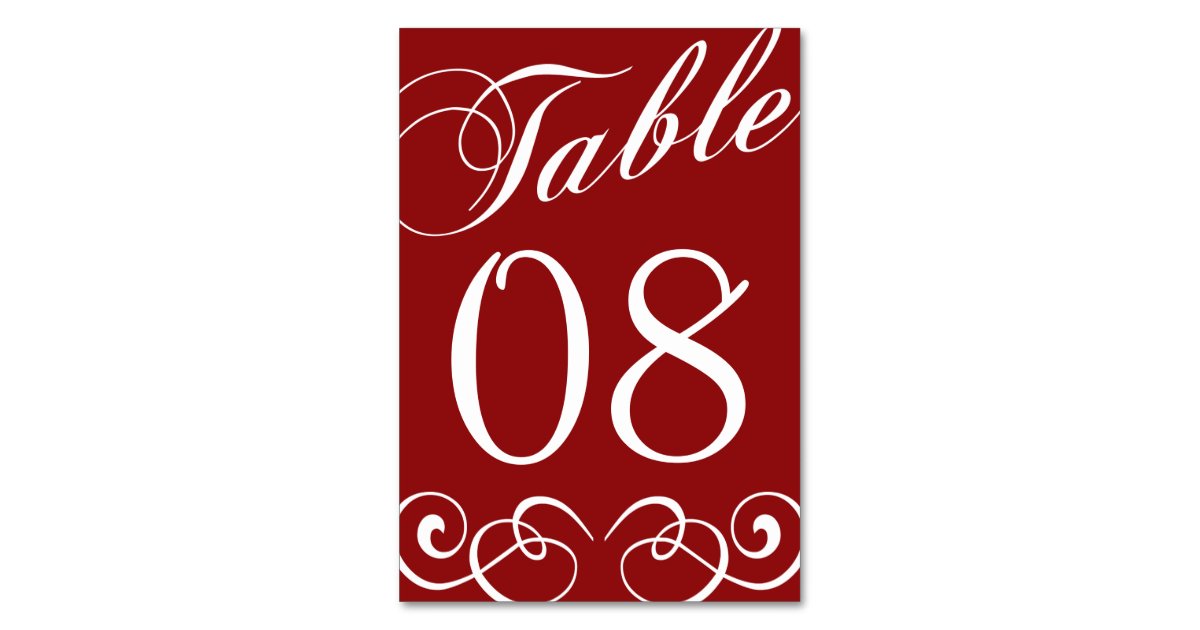 Elegant Red And White Wedding Table Number | Zazzle