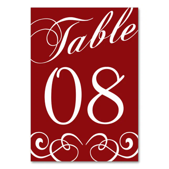 Elegant Red And White Wedding Table Number | Zazzle