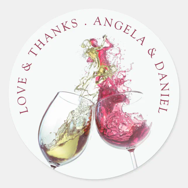 Elegant Red and White Wine Dance Wedding Classic Round Sticker | Zazzle