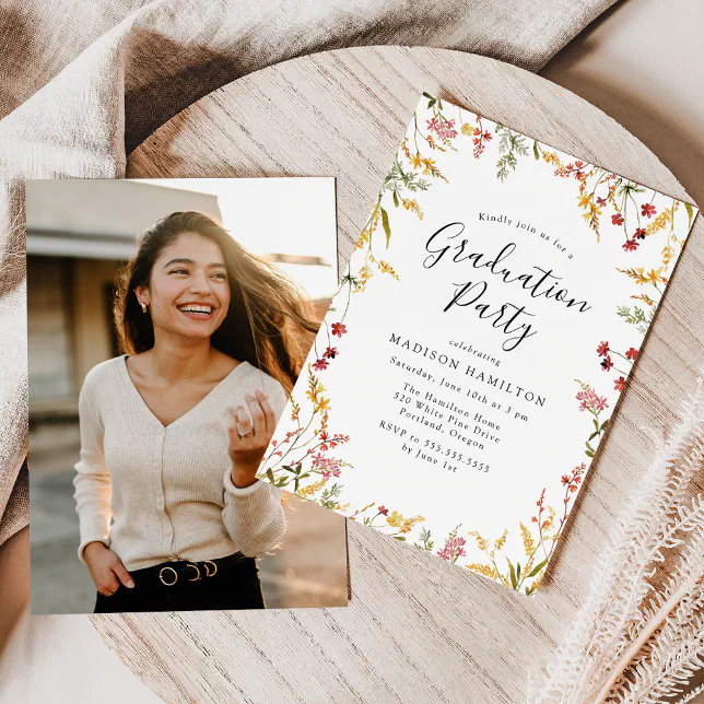 Elegant Red and Yellow Floral Graduation Party Invitation | Zazzle