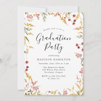 Elegant Red and Yellow Floral Graduation Party Invitation | Zazzle