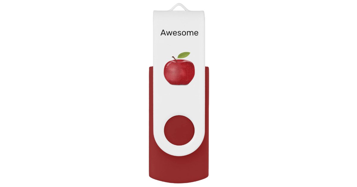 Elegant red apple & text on white flash drive | Zazzle