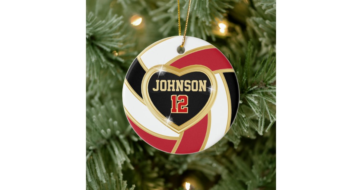 Elegant Red, Black and Gold Volleyball Ceramic Orn Ornament | Zazzle
