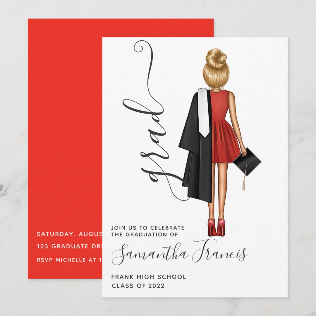 Elegant Red, Black and White Girl Graduation Party Invitation | Zazzle