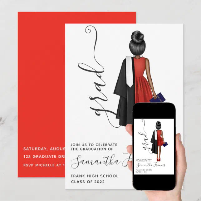 Elegant Red, Black and White Girl Graduation Party Invitation | Zazzle