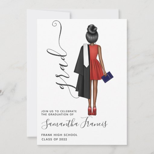Elegant Red, Black and White Girl Graduation Party Invitation | Zazzle