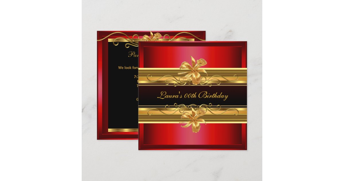 Elegant Red Black Gold Birthday Party Invitation | Zazzle