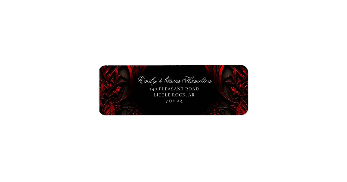 Elegant Red & Black Gothic Damask Return Address Label | Zazzle