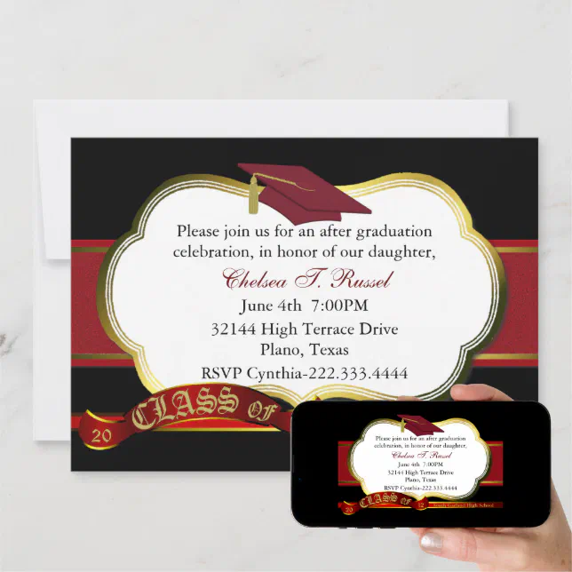 Elegant Red & Black Graduation Party Invitation | Zazzle