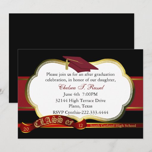 Elegant Red & Black Graduation Party Invitation | Zazzle