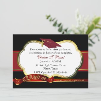 Elegant Red & Black Graduation Party Invitation | Zazzle