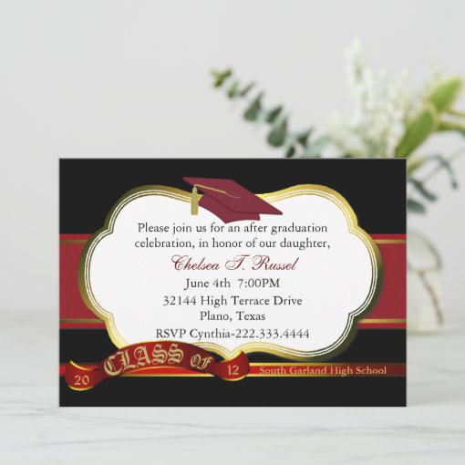Elegant Red & Black Graduation Party Invitation | Zazzle