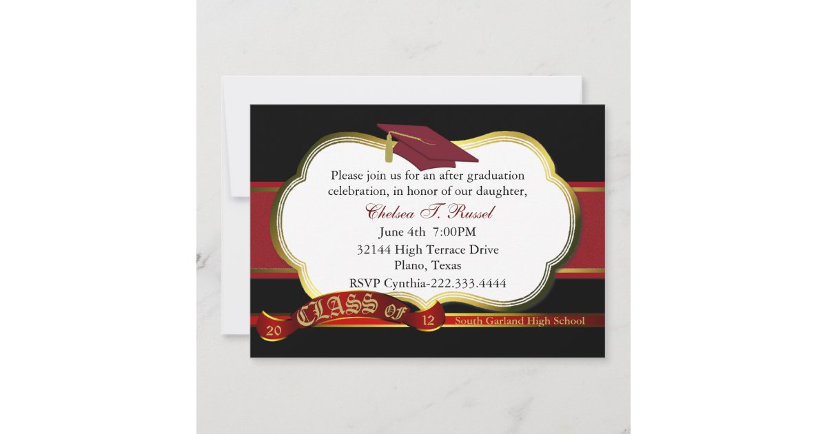 Elegant Red & Black Graduation Party Invitation | Zazzle
