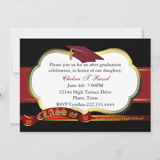 Elegant Red & Black Graduation Party Invitation | Zazzle