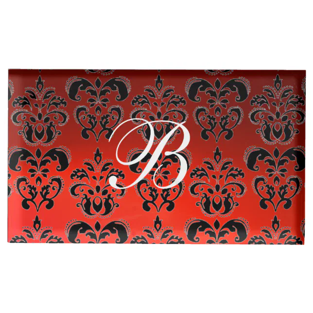 ELEGANT RED BLACK WHITE CLASSY DAMASK TABLE CARD HOLDER | Zazzle