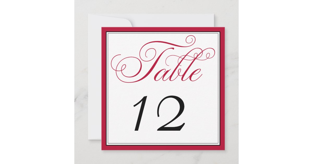 Elegant Red Black & White Script Table Number Card | Zazzle