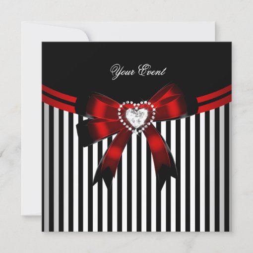 Elegant Red Black White Stripe Birthday Party Invitation | Zazzle