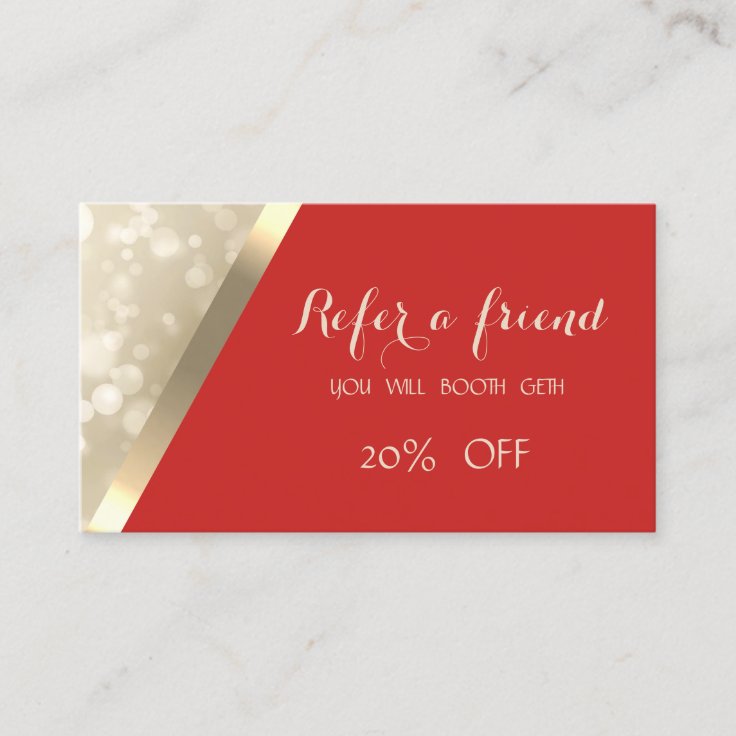 Elegant Red ,Bokeh ,Gold Stripes Referral Card | Zazzle