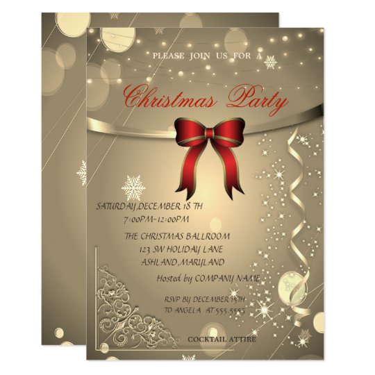 Elegant Red Bow,Confetti Company Christmas Party Invitation | Zazzle.com
