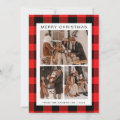 Elegant Red Buffalo Plaid Christmas Family 3 Photo Holiday Card | Zazzle