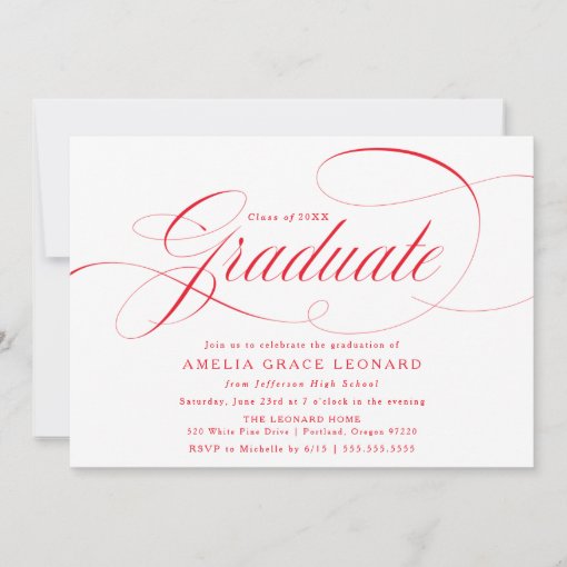 Elegant Red Calligraphy Graduation Party Invitation | Zazzle