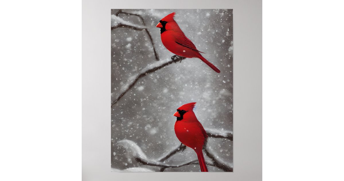 Elegant Red Cardinal Birds Art Poster | Zazzle