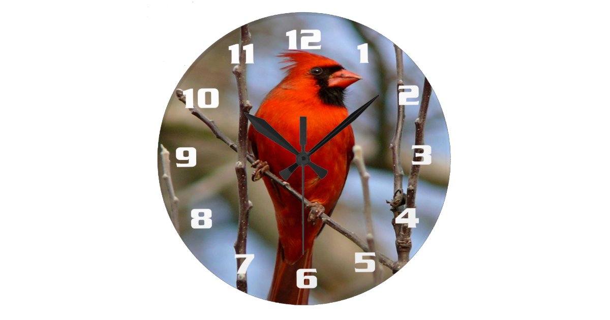 Elegant Red Cardinal Large Clock | Zazzle.com